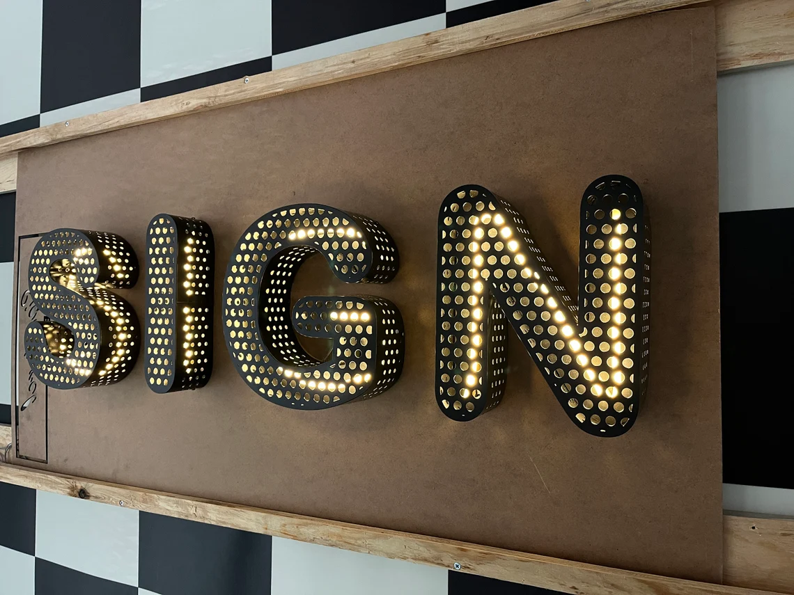 Metal Grid cladding for Neon Letters, Perforated metal letters and ...