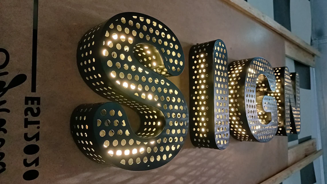 Metal Grid cladding for Neon Letters, Perforated metal letters and ...